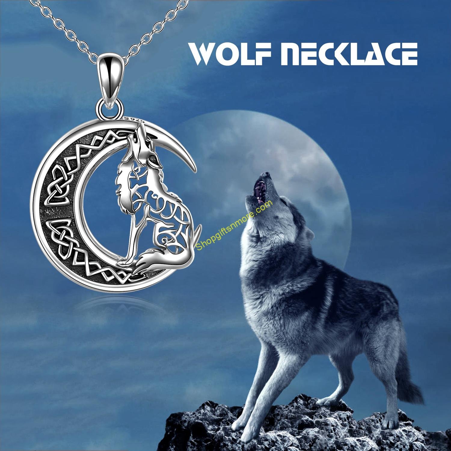 Sterling Silver Howling Wolf Moon Pendant Necklace for Wolf Lover Women ...