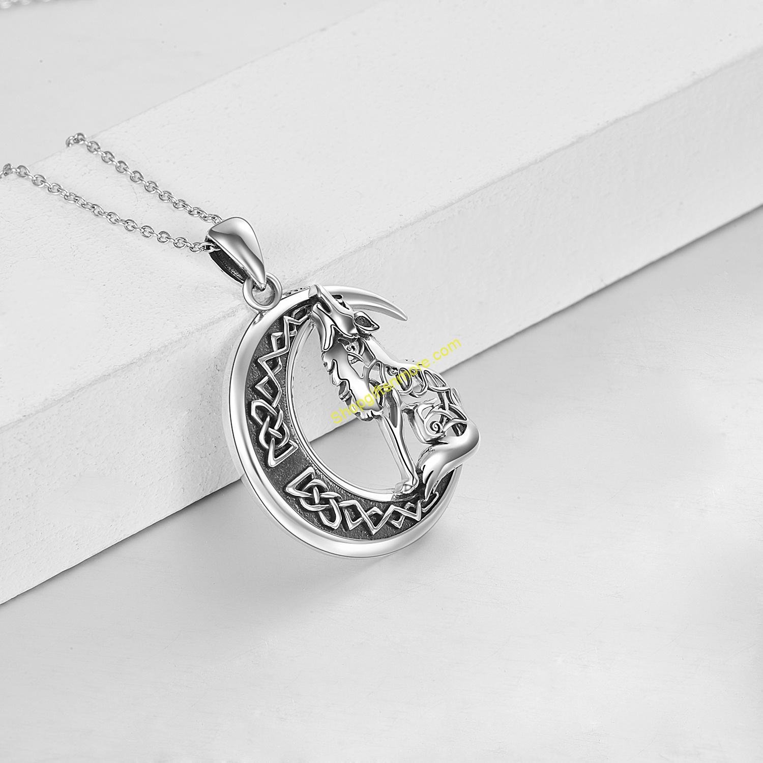 Sterling Silver Howling Wolf Moon Pendant Necklace for Wolf Lover Women ...