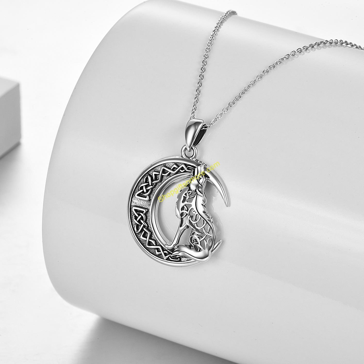 Sterling Silver Howling Wolf Moon Pendant Necklace for Wolf Lover Women ...
